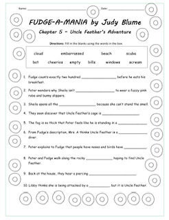 FUDGE A MANIA by Judy Blume Printable Worksheets for Each Chapter - Etsy