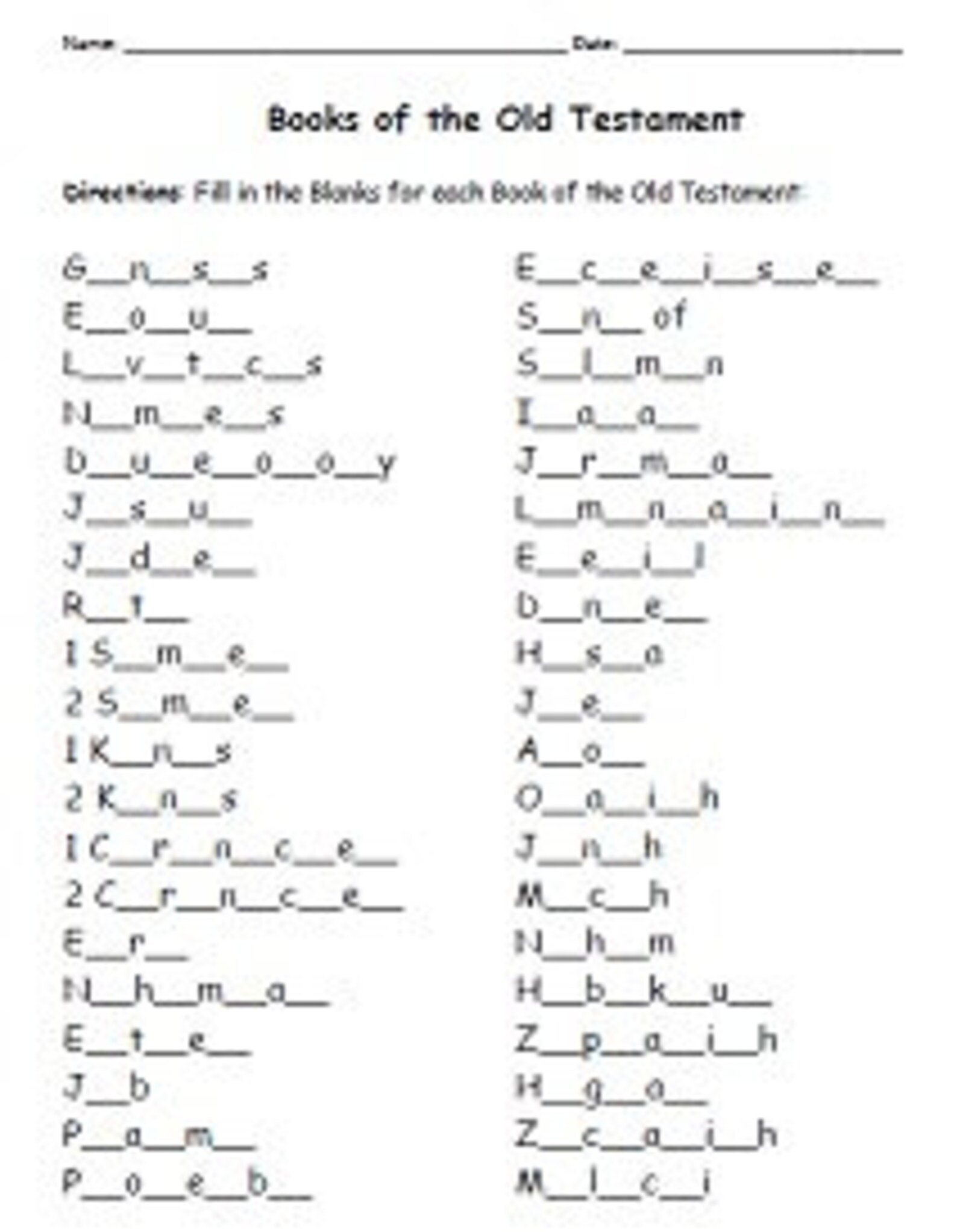 Books of the Bible Printable Activities Packet - Old and New Testament ...