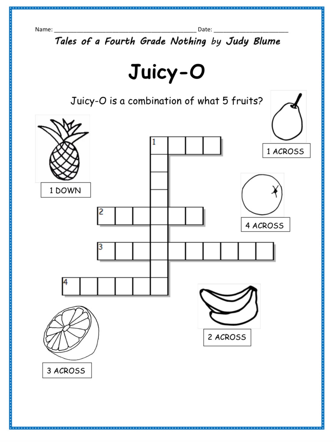 Tales of a Fourth Grade Nothing by Judy Blume Printable Worksheets for ...