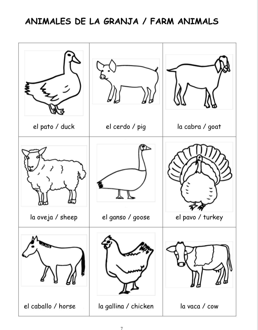 Bilingual Printable Coloring Book Picture Dictionary Spanish and ...