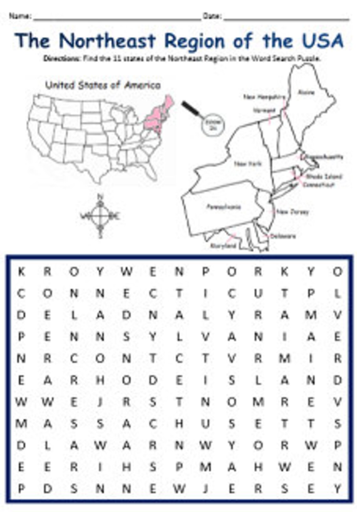 Regions of the United States Printable Map and Word Search Puzzle ...