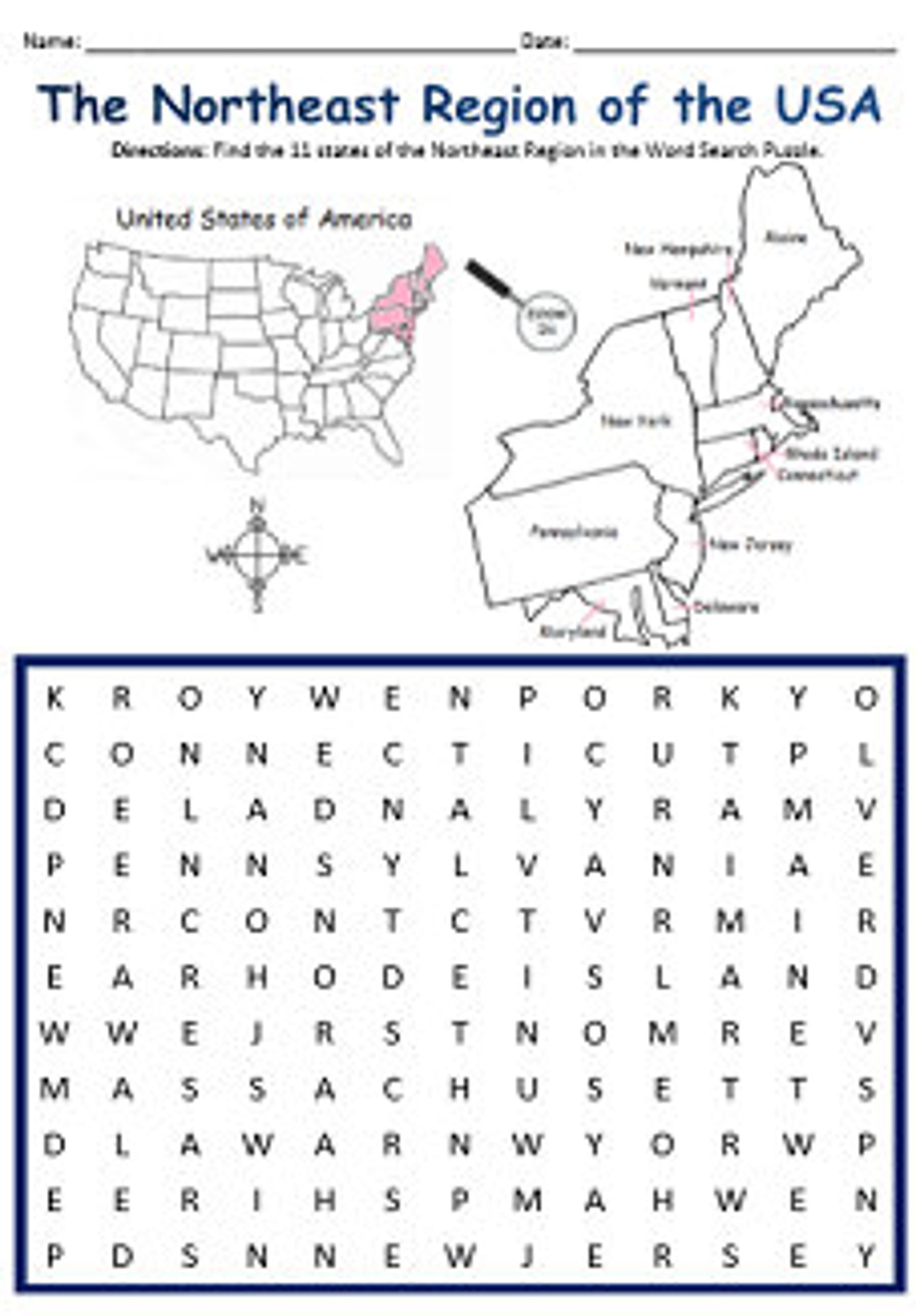 Regions of the United States Printable Map and Word Search Puzzle ...