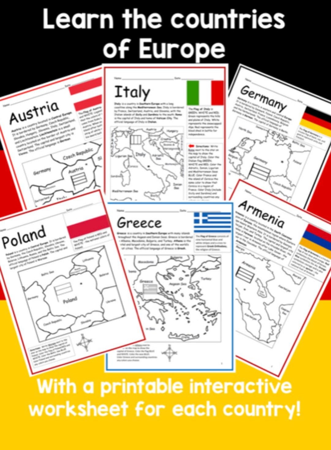 Countries of Europe Printable Worksheets Bundle - Etsy