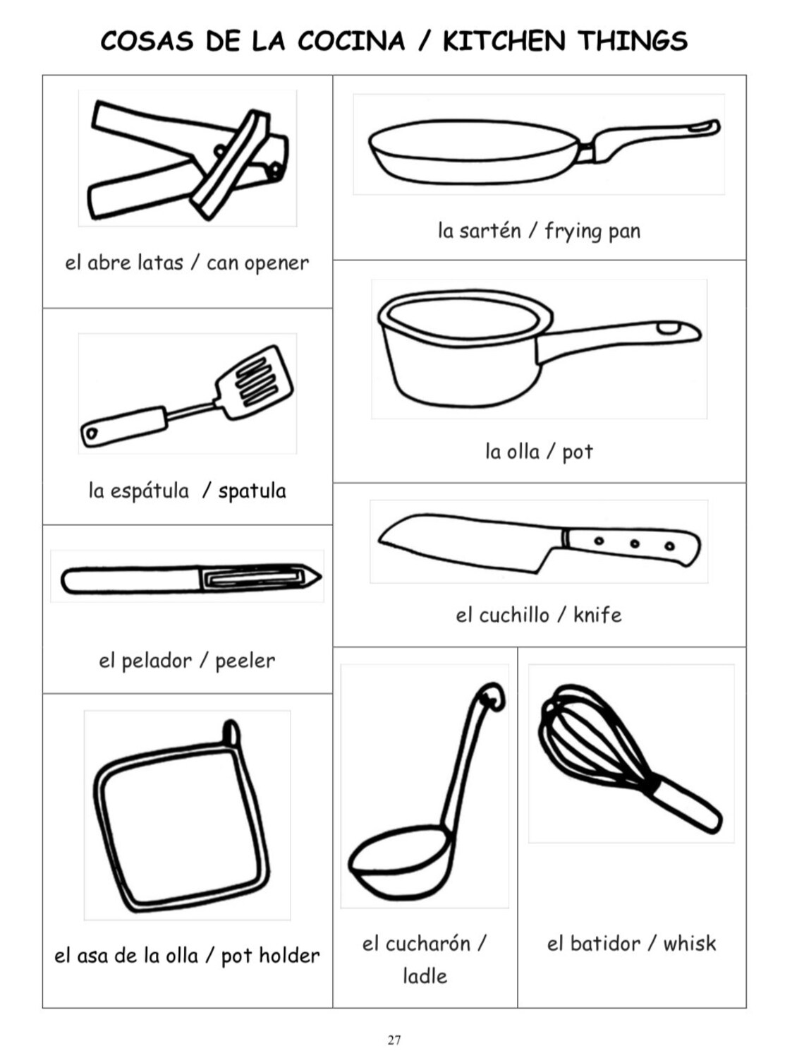 Bilingual Printable Coloring Book Picture Dictionary Spanish and ...