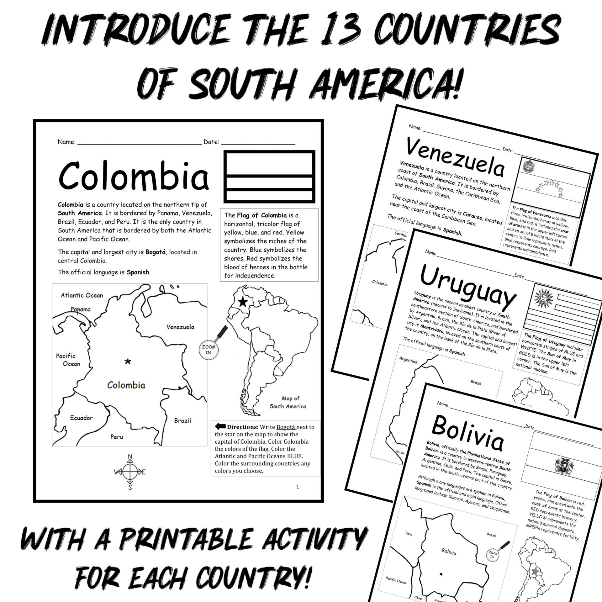 Hojas De Trabajo Imprimibles Para Los Países De América Del Sur
