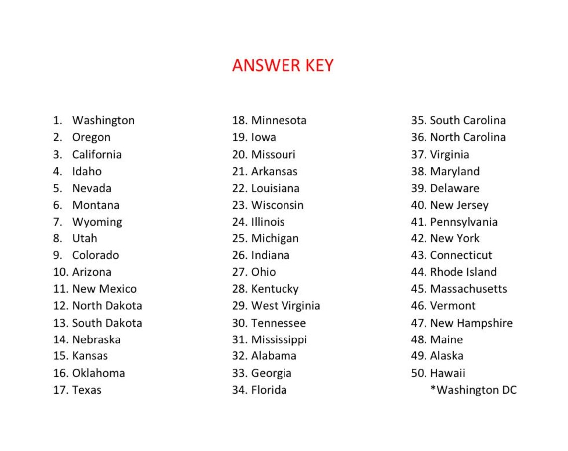 50 States of the USA Map Printable Quiz - Etsy
