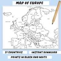 Europe Map Printable - Etsy
