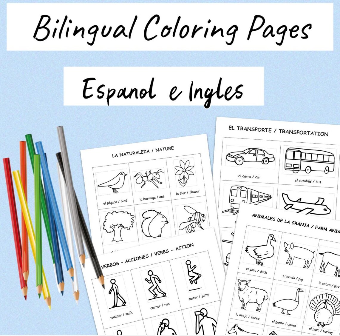 Bilingual Printable Coloring Book Picture Dictionary Spanish and ...