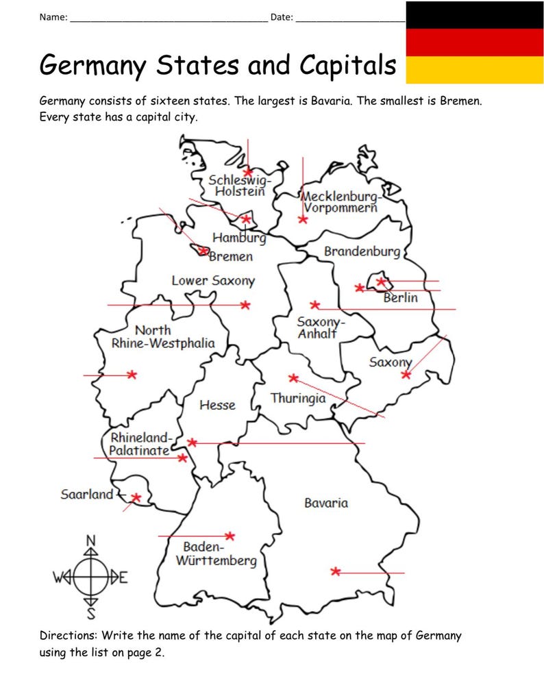 Germany States and Capitals Printable Activities - Etsy