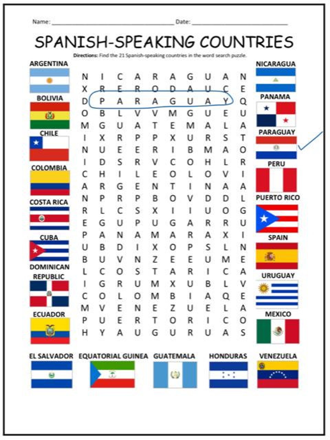 Spanish Speaking Countries Printable Word Search Puzzle - Etsy