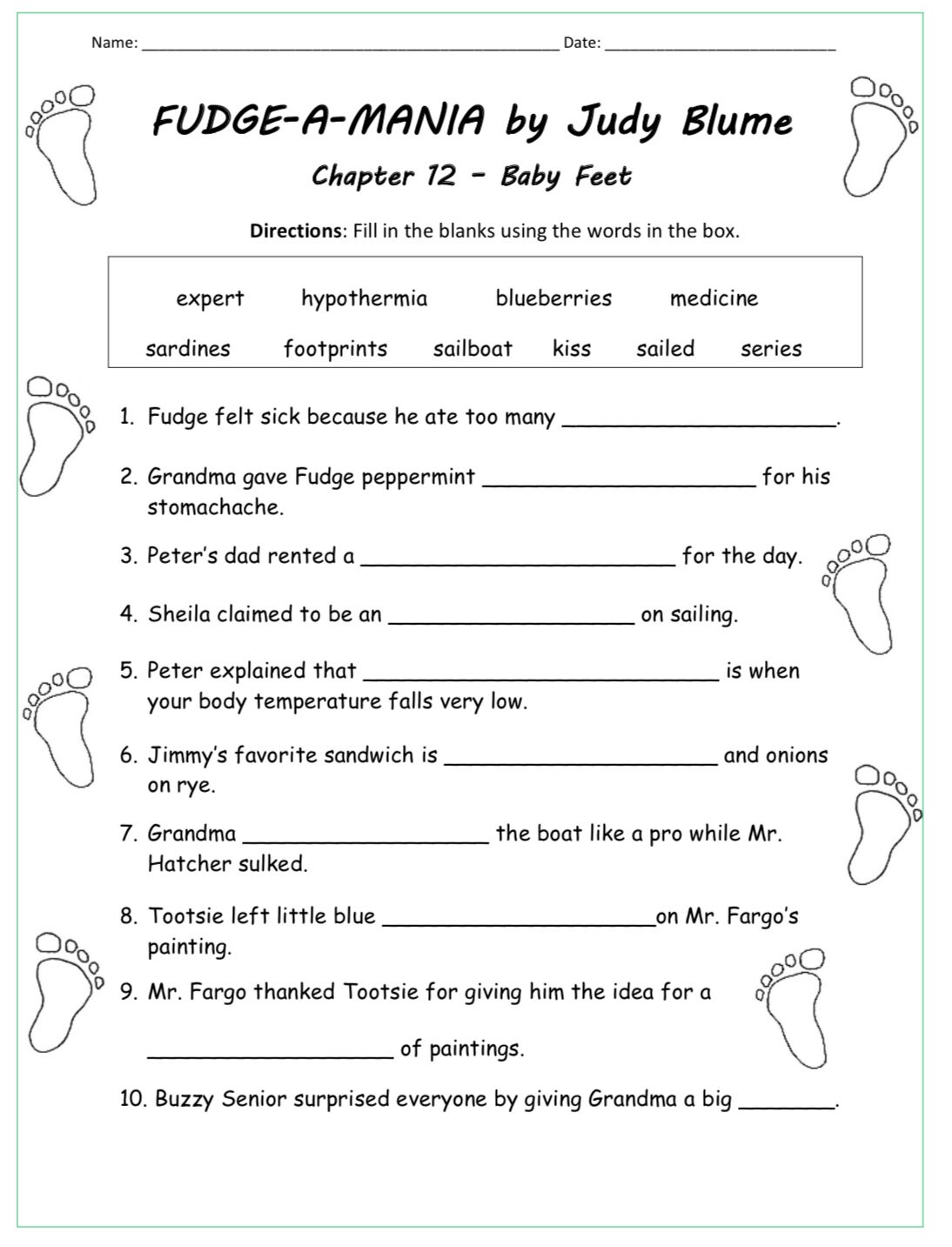 FUDGE A MANIA by Judy Blume Printable Worksheets for Each Chapter - Etsy