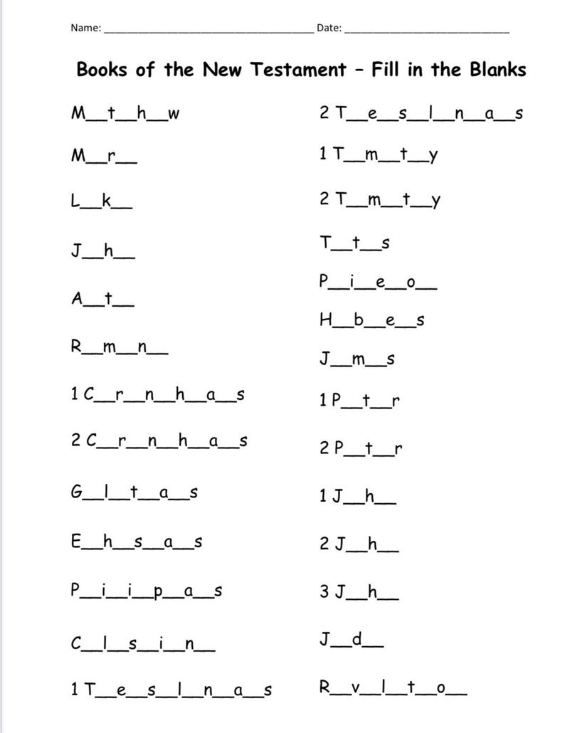 Books of the New Testament Printable Activities Packet - Etsy