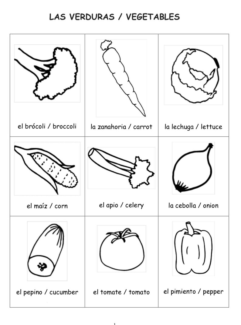 Bilingual Printable Coloring Book Picture Dictionary Spanish and ...