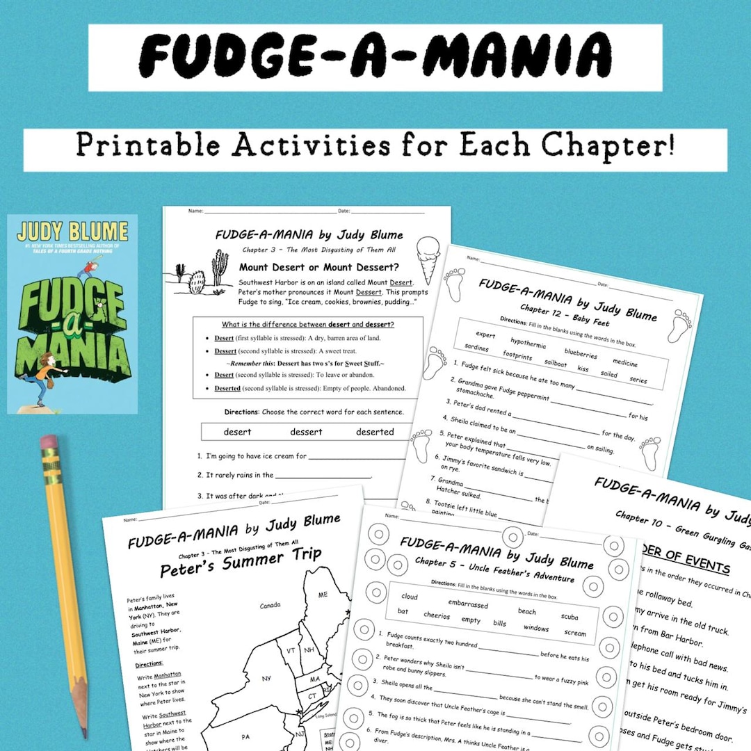 FUDGE A MANIA Printable Worksheets for Each Chapter - Etsy