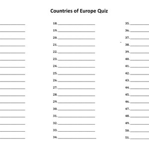 Countries of Europe Printable Quiz Worksheet - Etsy