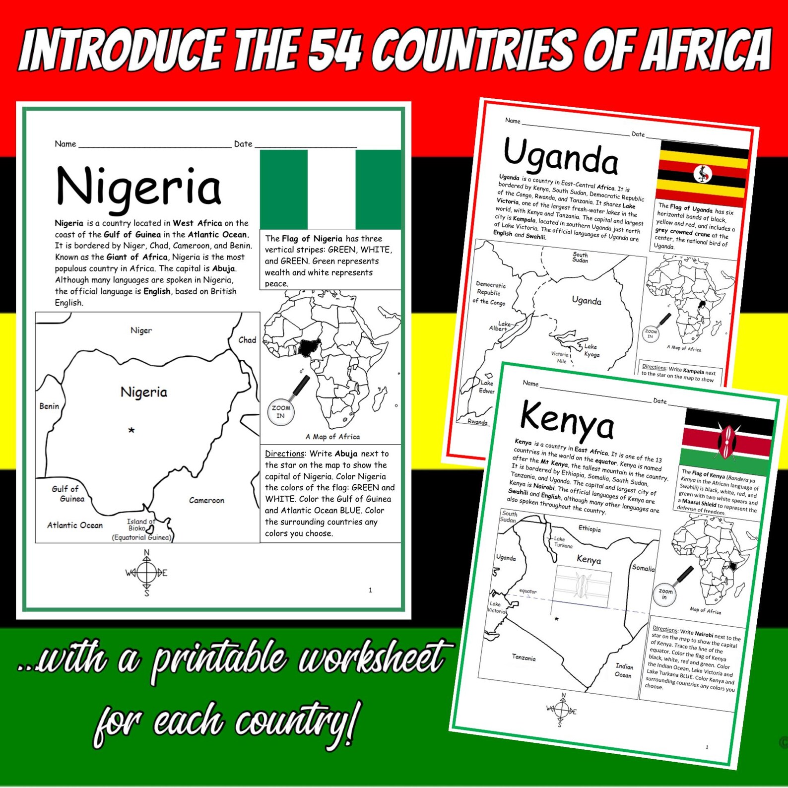 Countries of Africa Printable Worksheets Bundle - Etsy