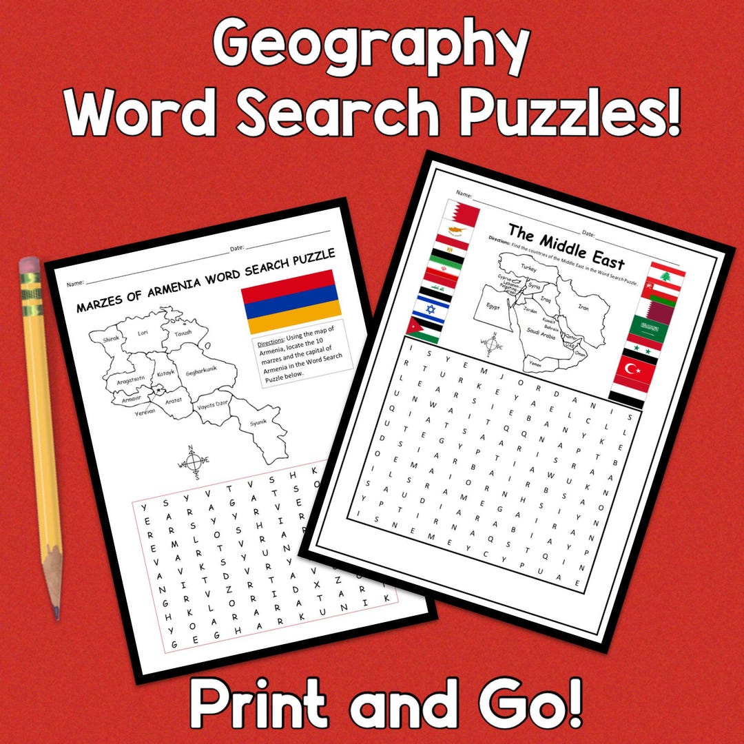 Geography Word Search Puzzles With Maps Printable Bundle - Etsy