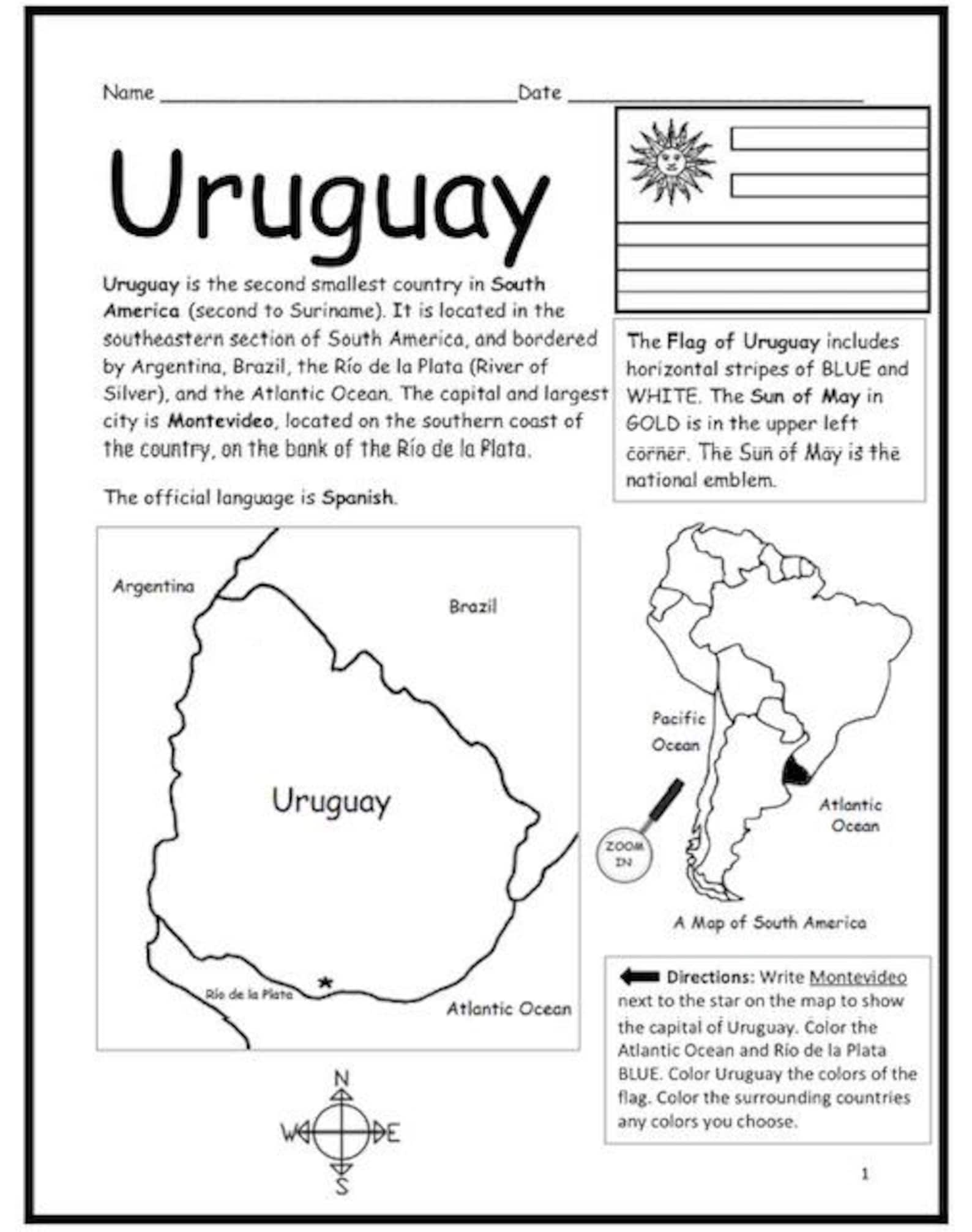 Countries of South America Printable Introductory Geography Worksheets ...
