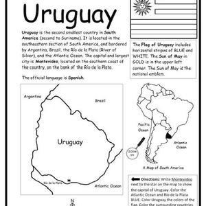Countries of South America Printable Introductory Geography Worksheets ...