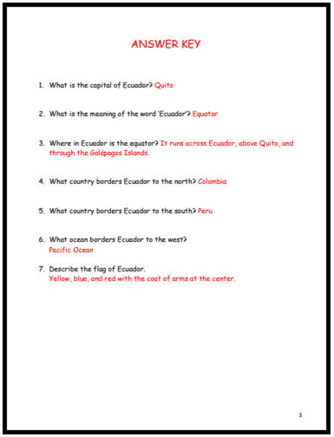 Countries of South America Printable Introductory Geography Worksheets ...