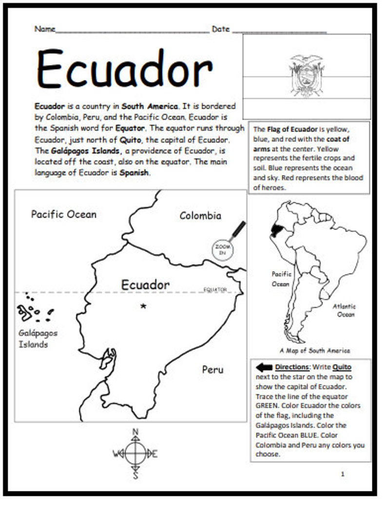 Countries of South America Printable Introductory Geography Worksheets ...