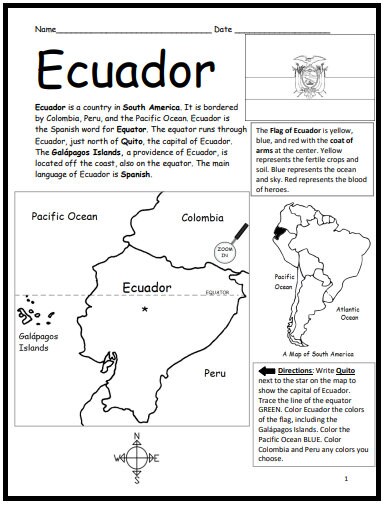Countries of South America Printable Introductory Geography Worksheets ...