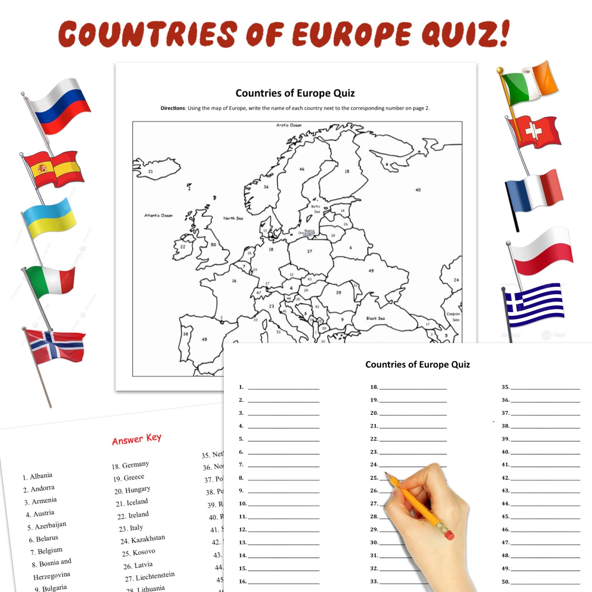 Countries of Europe Printable Quiz Worksheet - Etsy