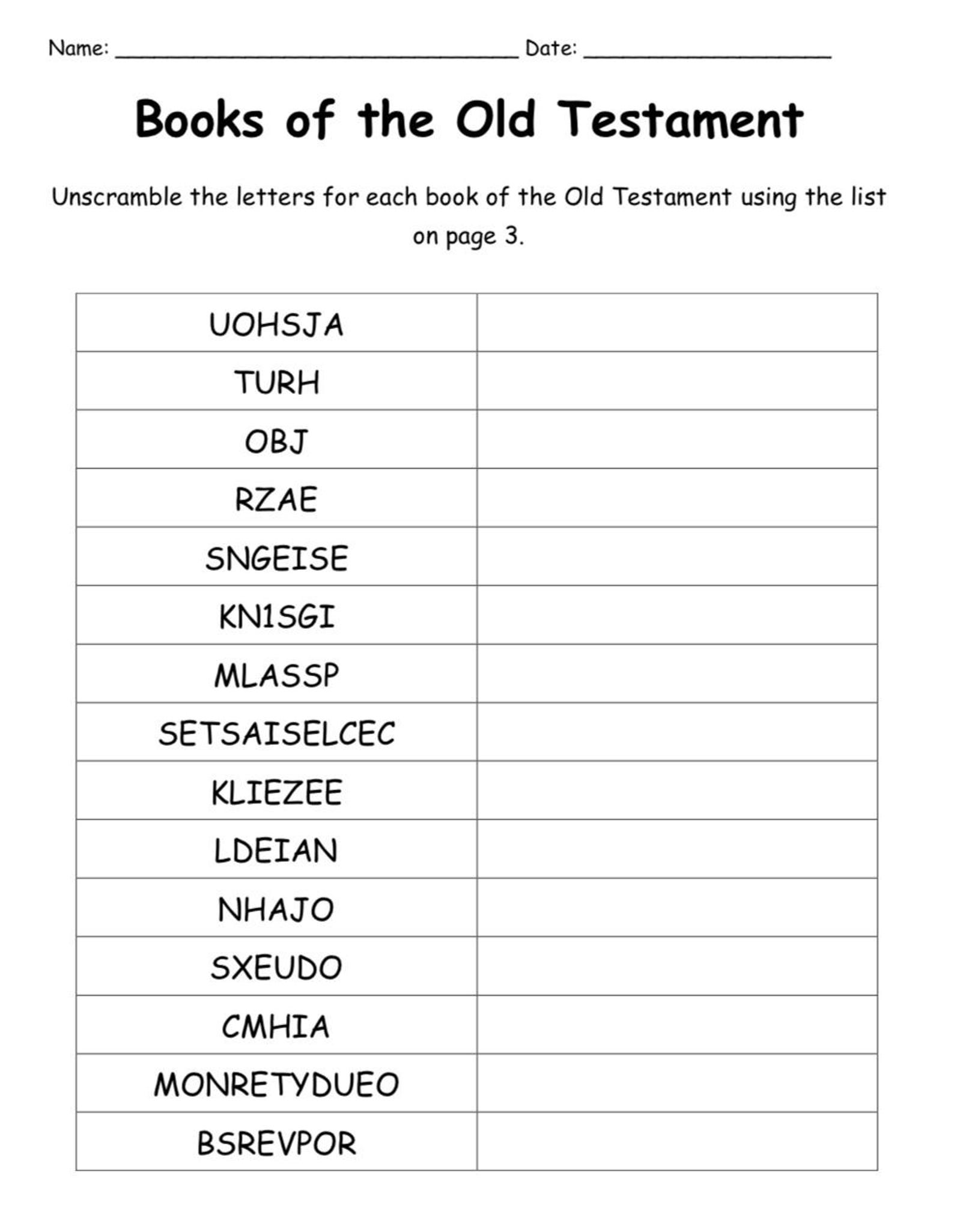 Books of the Old Testament Printable Activities Packet - Etsy