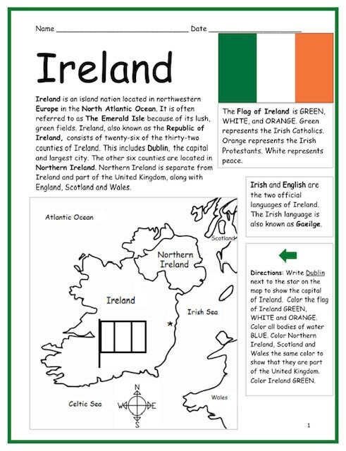 Ireland Printable Worksheet - Etsy