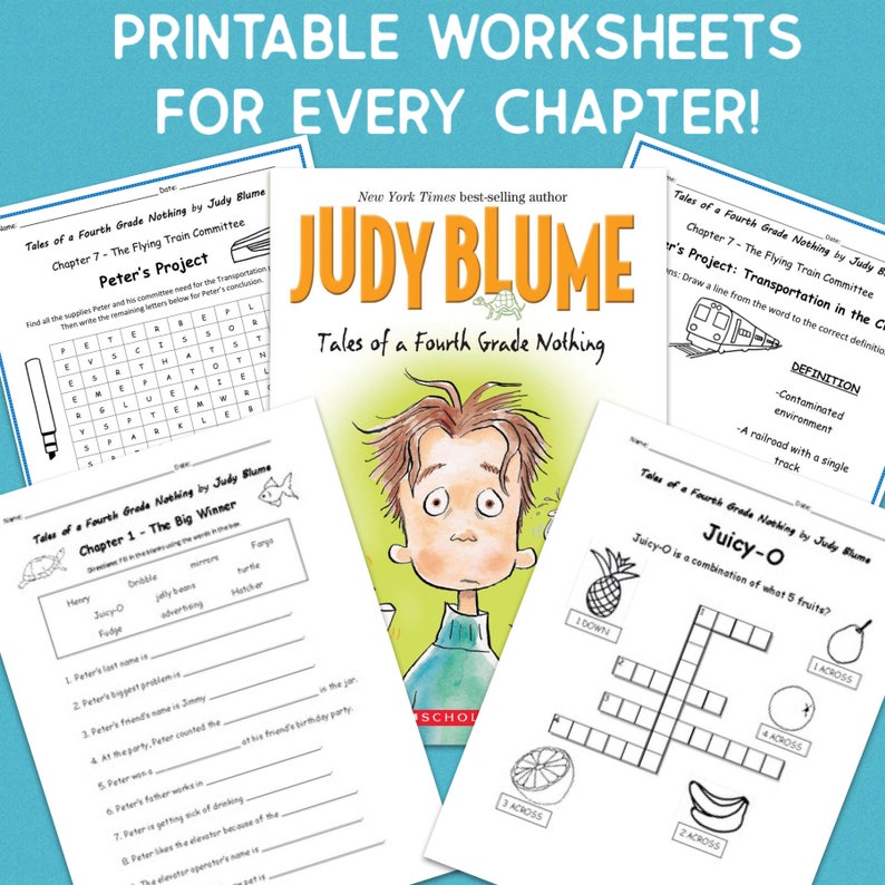 Tales of a Fourth Grade Nothing by Judy Blume Printable Worksheets for ...