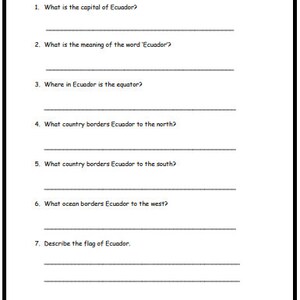 Countries of South America Printable Introductory Geography Worksheets ...