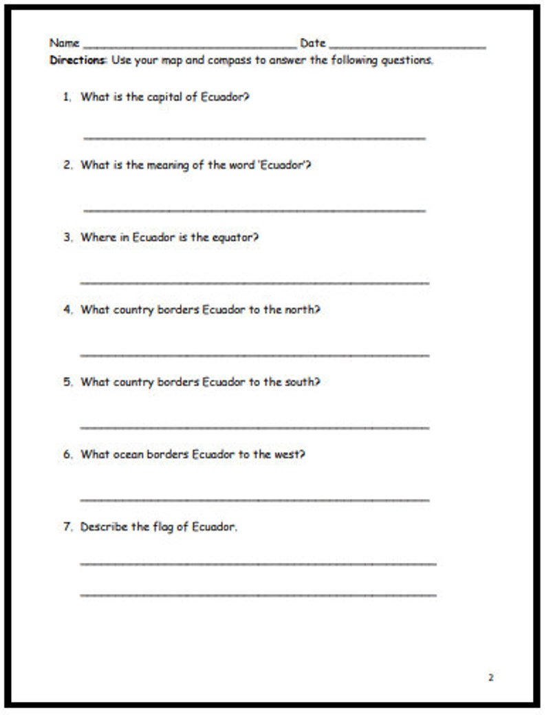 Countries of South America Printable Introductory Geography Worksheets ...