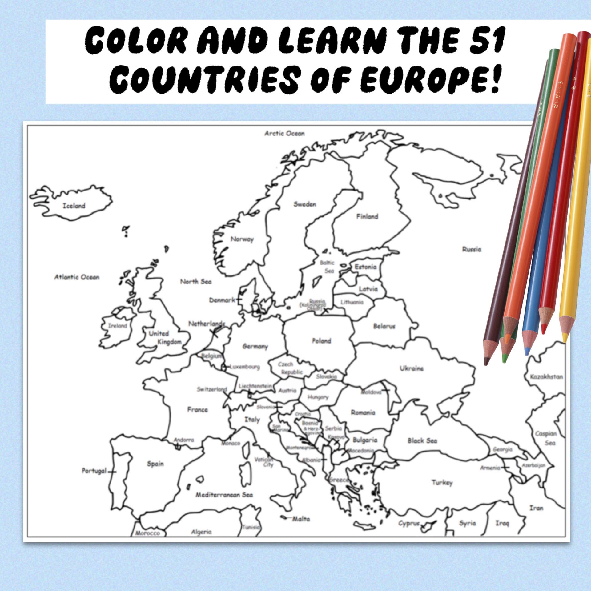 Printable Map of the Countries of Europe Black and White - Etsy