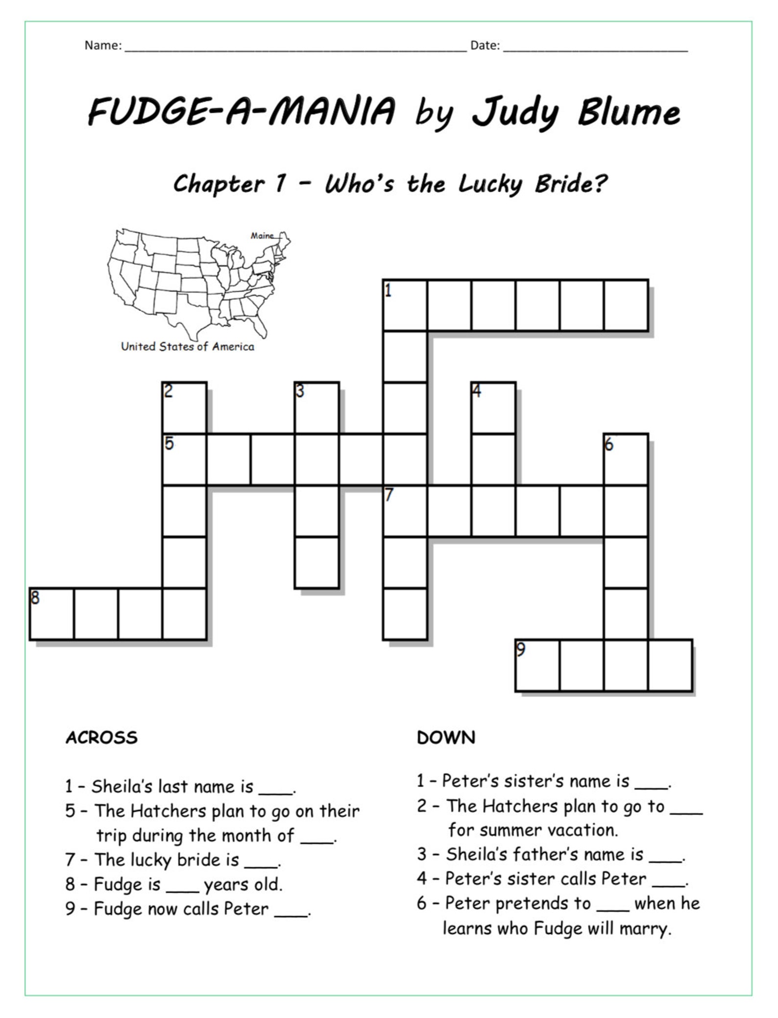 FUDGE A MANIA by Judy Blume Printable Worksheets for Each Chapter - Etsy