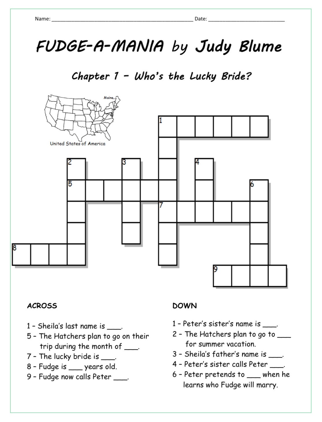 FUDGE A MANIA by Judy Blume Printable Worksheets for Each Chapter - Etsy