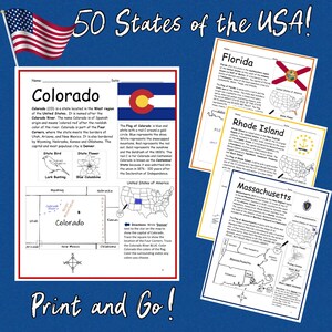 50 States of the USA Printable Worksheets Bundle - Etsy
