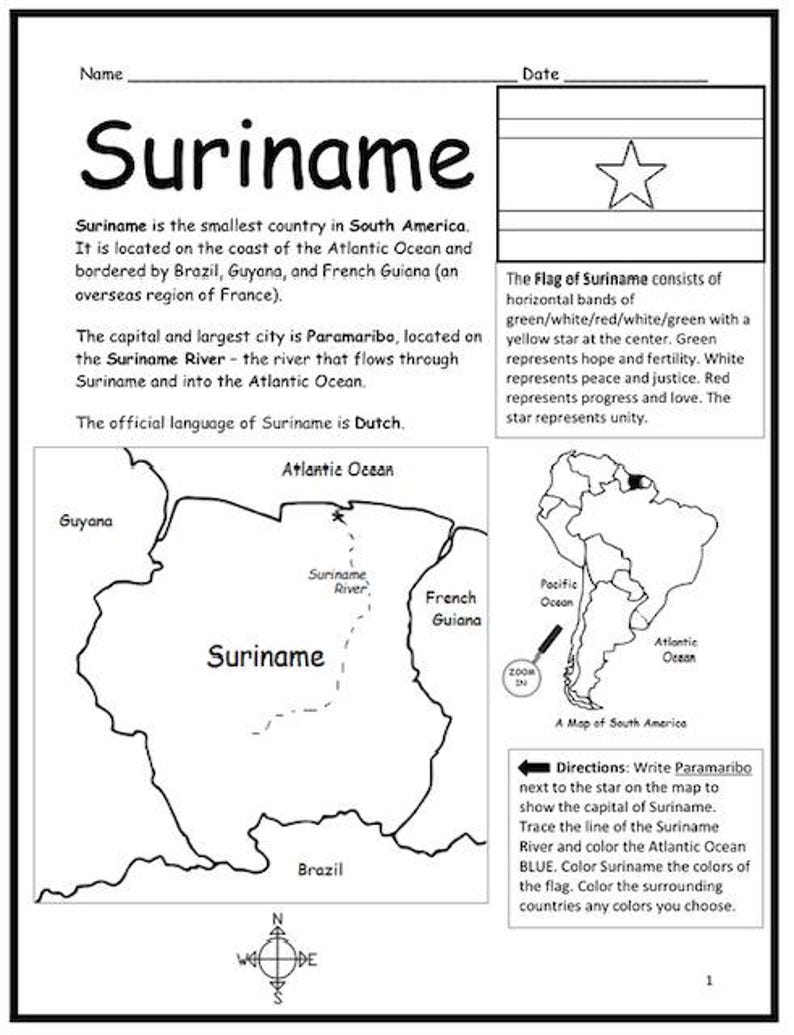 Countries of South America Printable Introductory Geography Worksheets ...