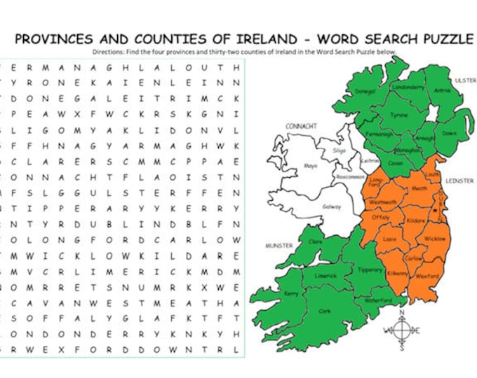 Ireland Printable Map and Word Search Puzzle Activity - Etsy