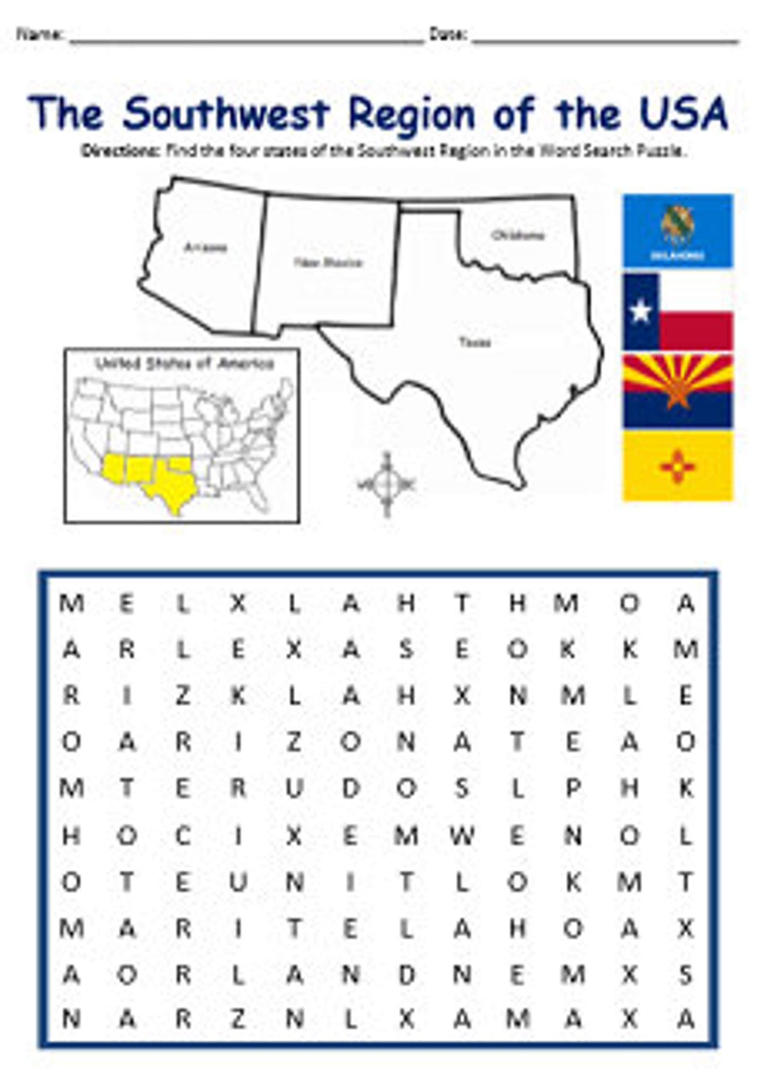 Regions of the United States Printable Map and Word Search Puzzle ...