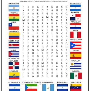 Spanish Speaking Countries Printable Word Search Puzzle - Etsy
