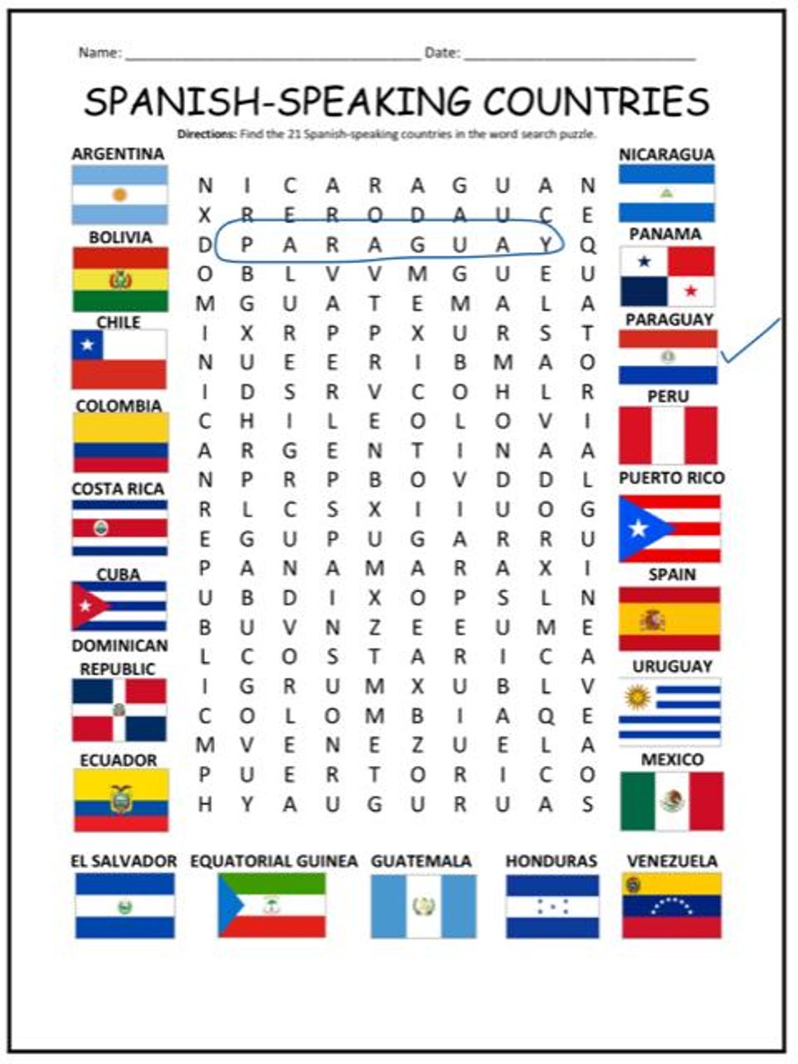 Spanish Speaking Countries of the World Printable Worksheets - Etsy