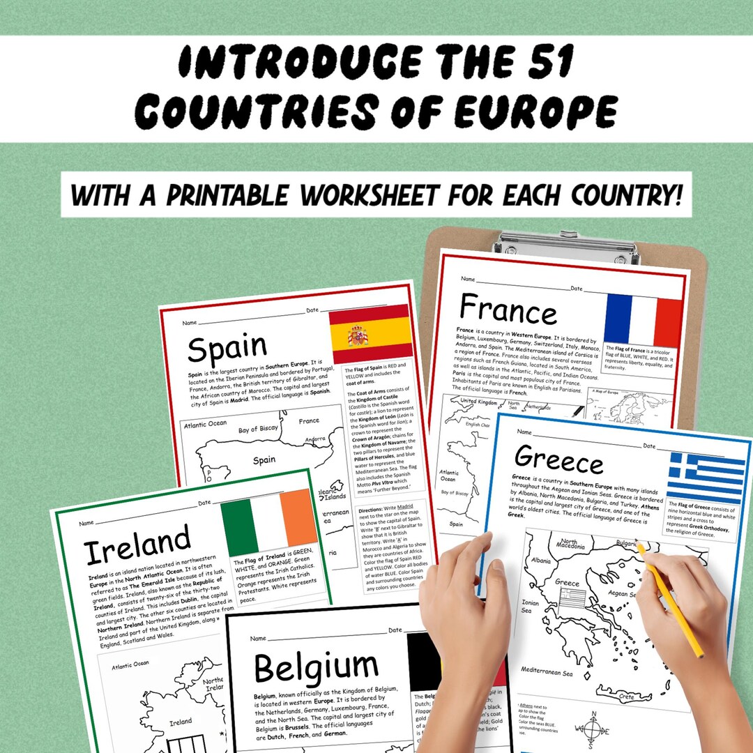 Countries of Europe Printable Worksheets Bundle - Etsy