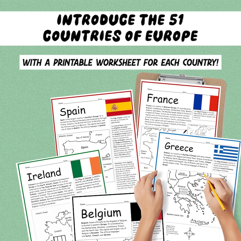 Countries of Europe Printable Worksheets Bundle - Etsy