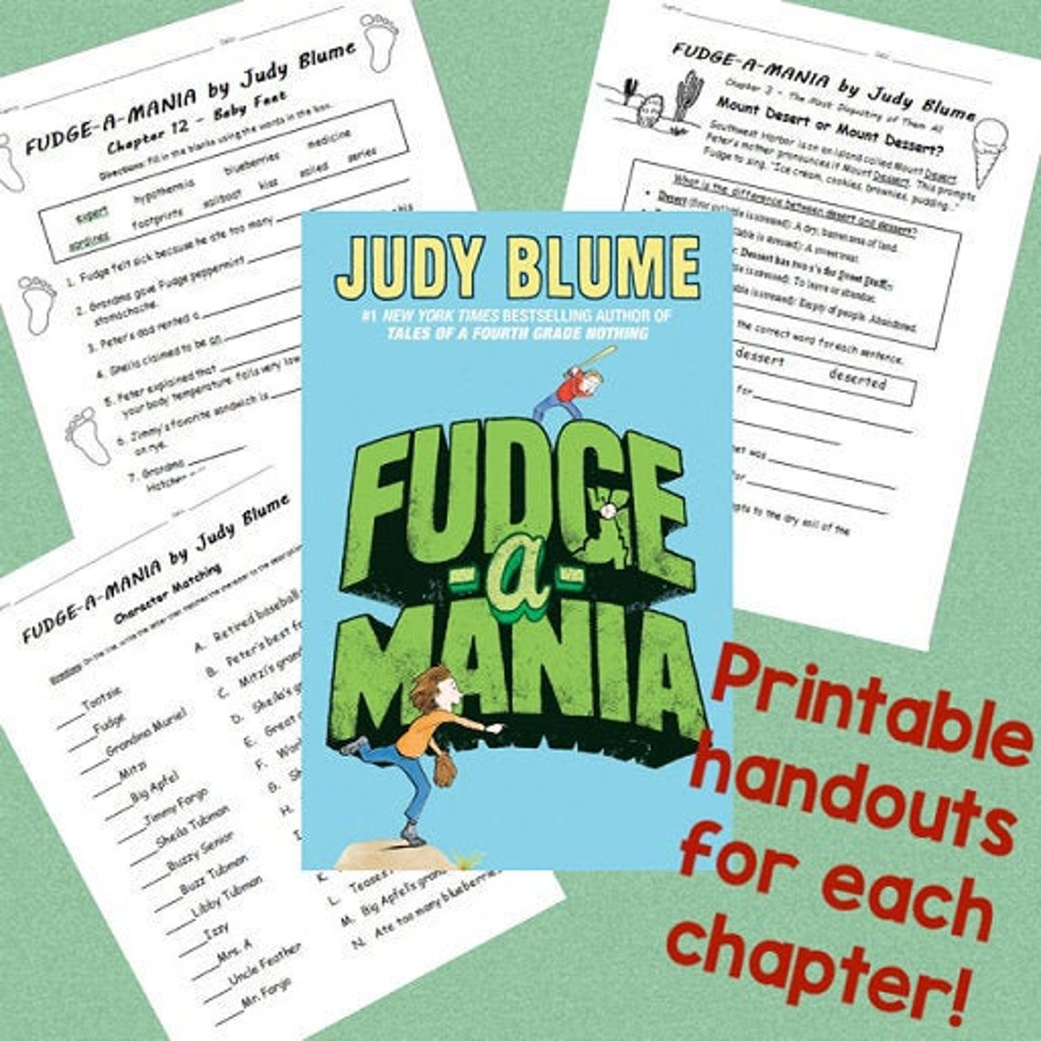 FUDGE A MANIA by Judy Blume Printable Worksheets for Each Chapter - Etsy