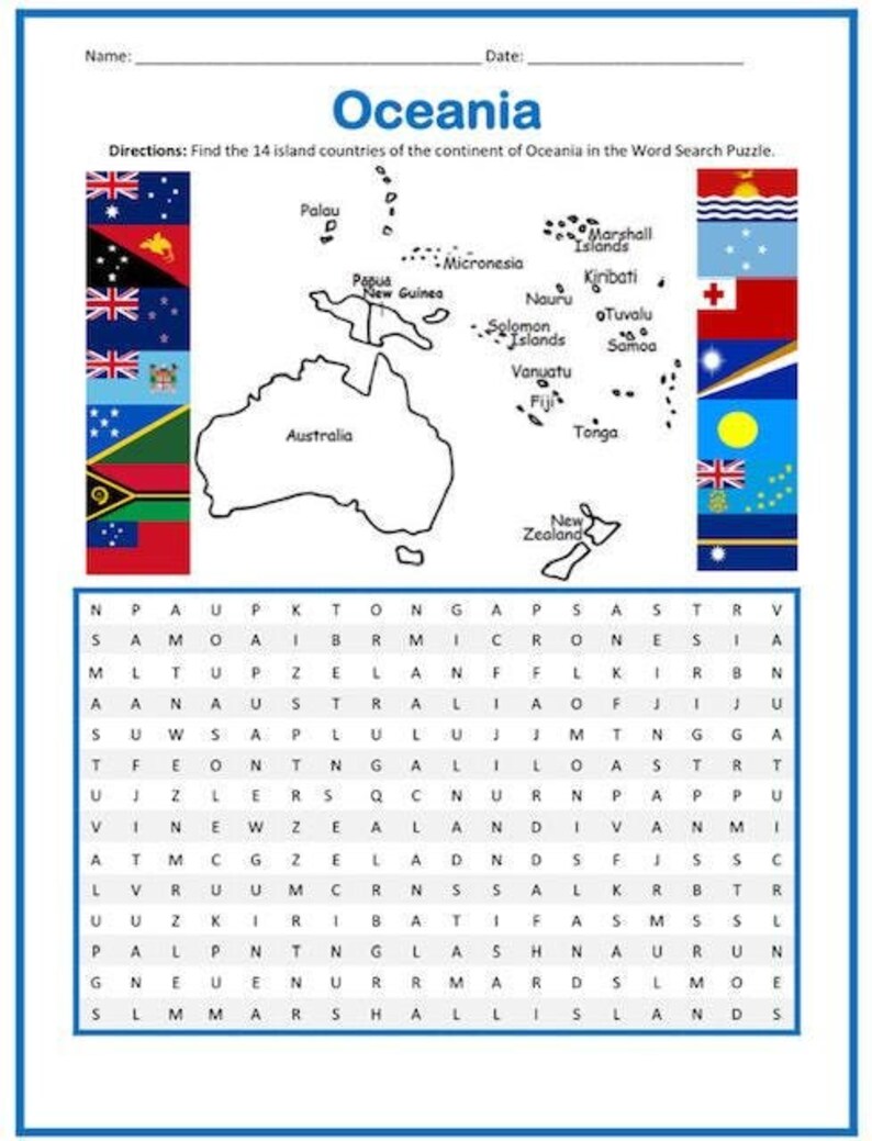 Oceania Countries Printable Worksheets Bundle - Etsy