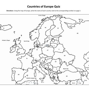 Countries of Europe Printable Quiz Worksheet - Etsy