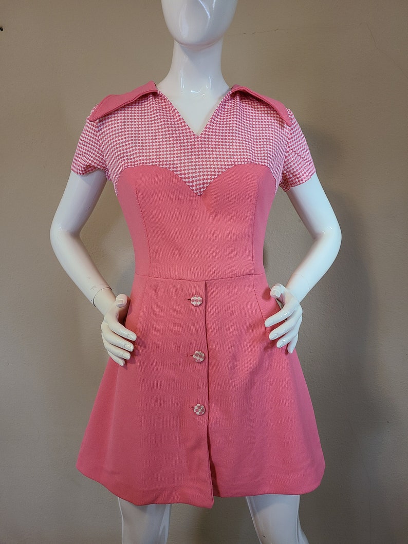 60s Mini Dress & Shorts, Gogo Dress, Pink Knit, Two Piece Dress With ...