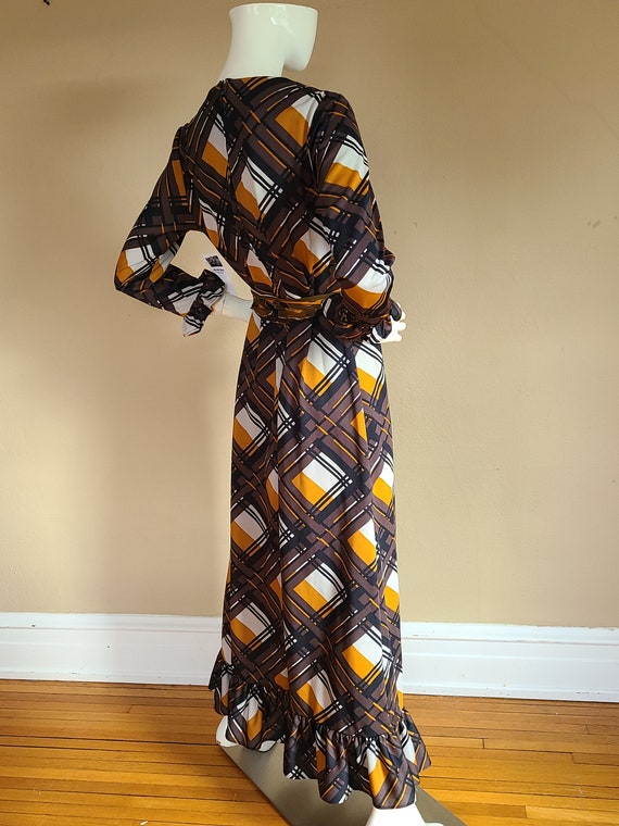 60s gown, long mod dress volup, brown gold black - Gem
