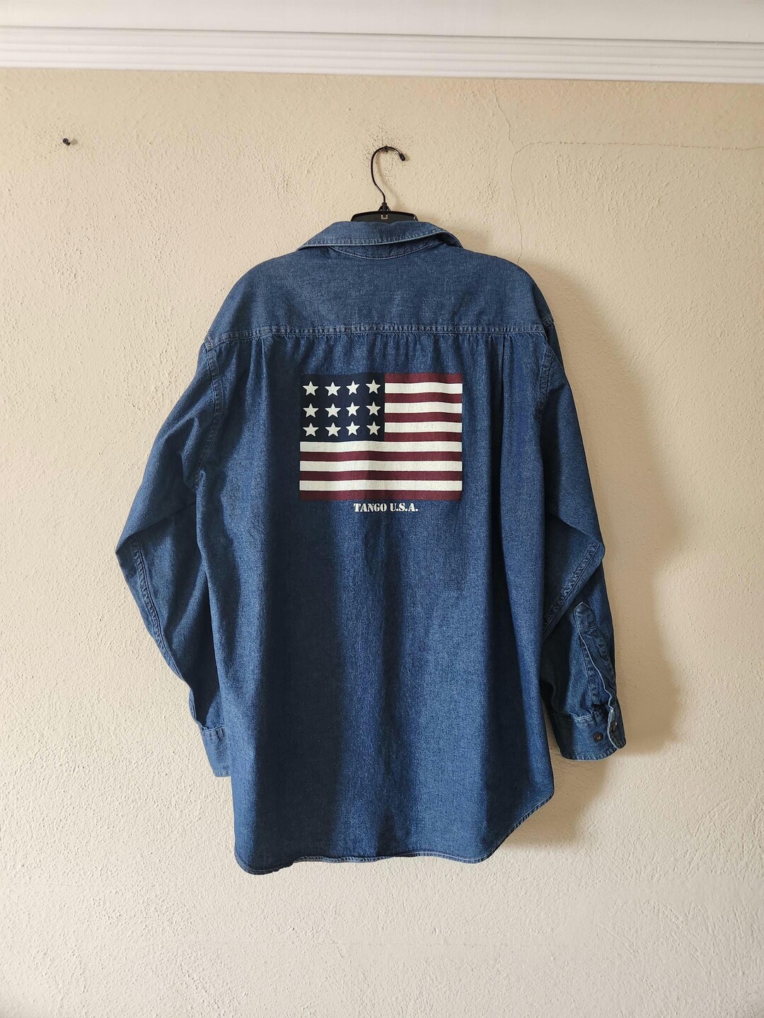 90s Flag Shirt Denim, Mens Large Oversized - Etsy