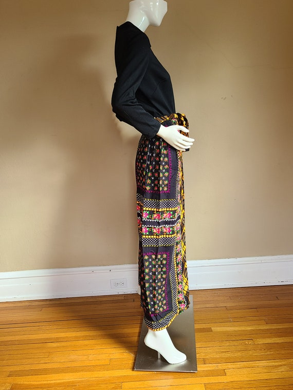 60s gown, long mod dress volup black with colorful s… - Gem